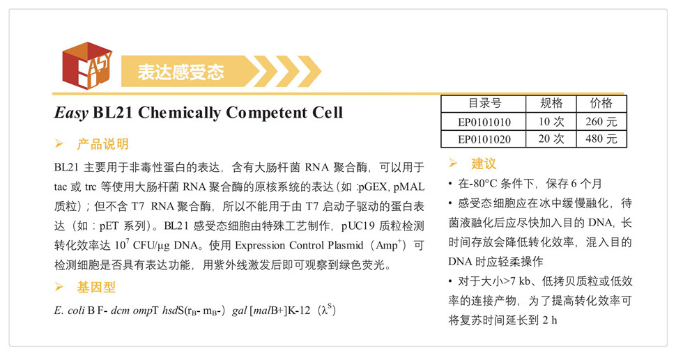 Easy BL21 Chemically Competent Cell - 浙江易思得生物科技有限公司