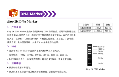 Easy 2K DNA Marker 凝胶电泳2000片段标准条带 - 浙江易思得生物科技有限公司